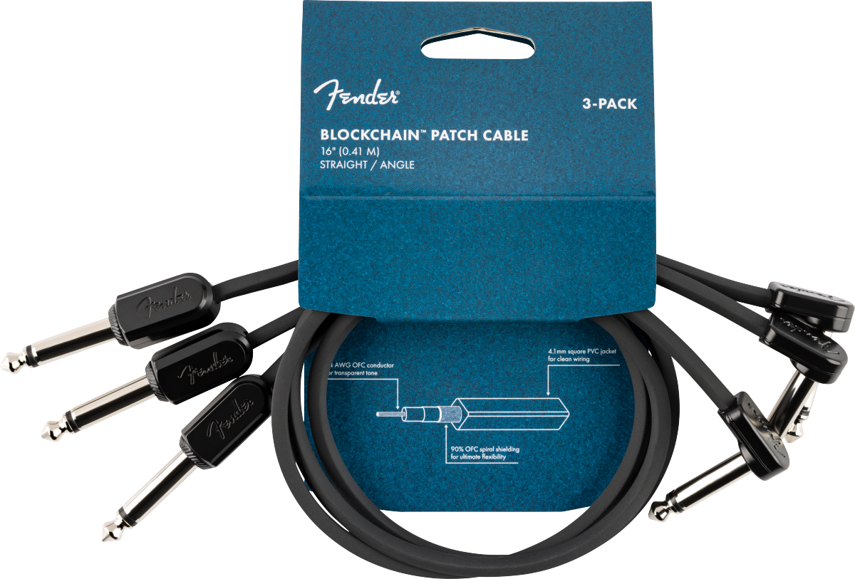 Fender Blockchain 16" Patch Cable, 3-pack, Straight/Angled